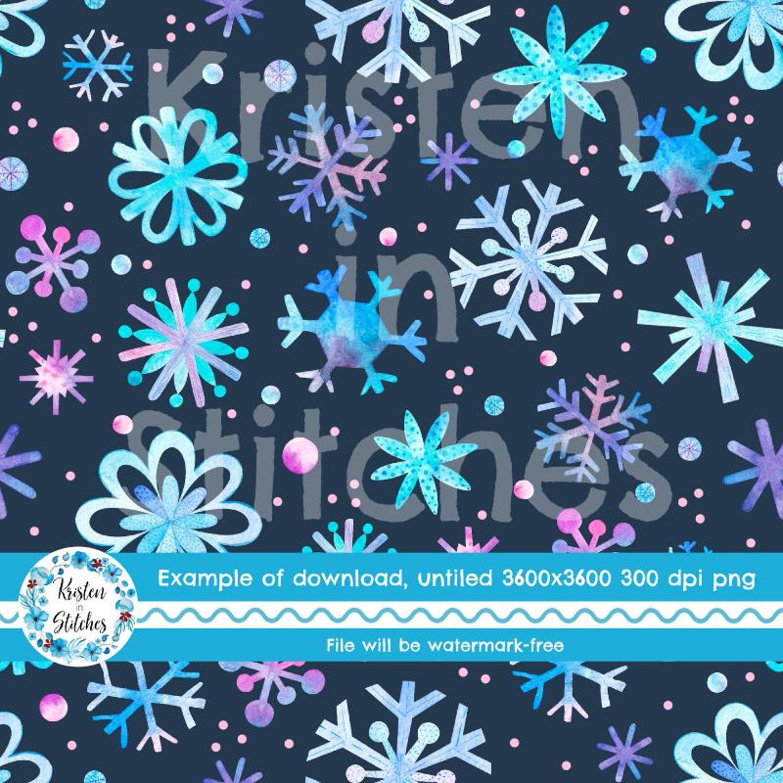 Pretty Winter Snowflakes Seamless Pattern, PNG Digital File, Instant ...