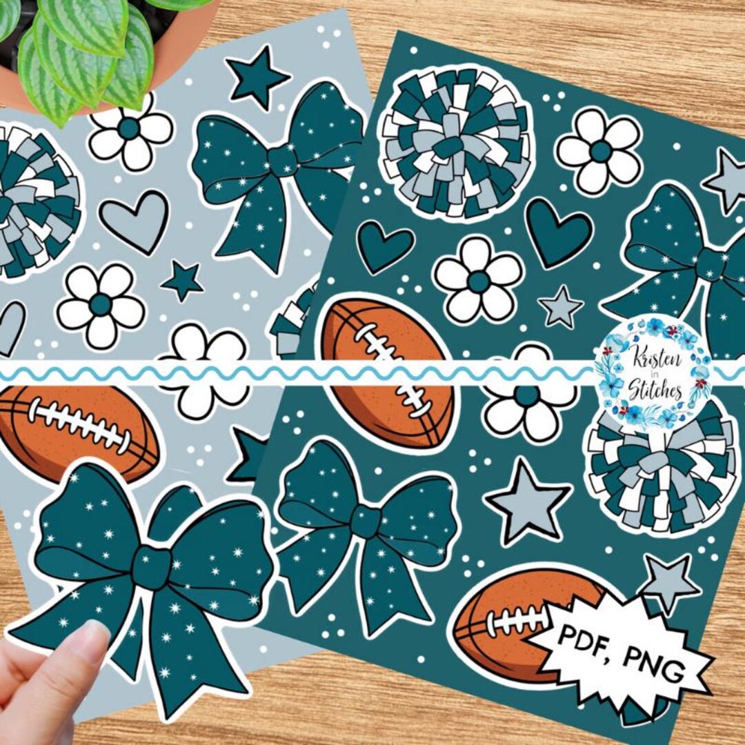 Football and Cheer Printable Sticker Sheets, PDF PNG, DIY Print & Cut ...