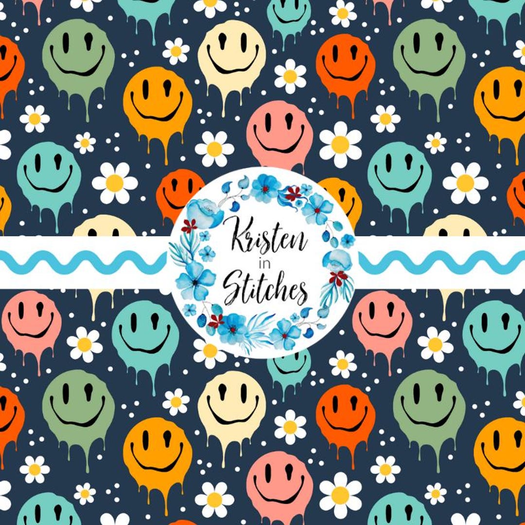 Melting Drippy Happy Faces Seamless Pattern, Digital PNG File, DIY ...