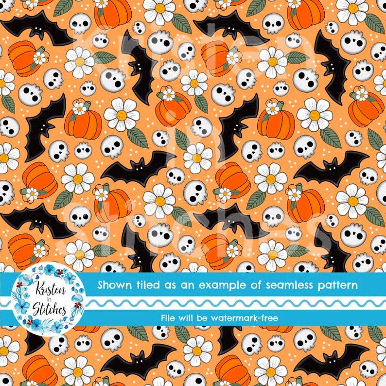 Halloween Haunts Seamless Pattern, Digital PNG File, DIY Printable ...