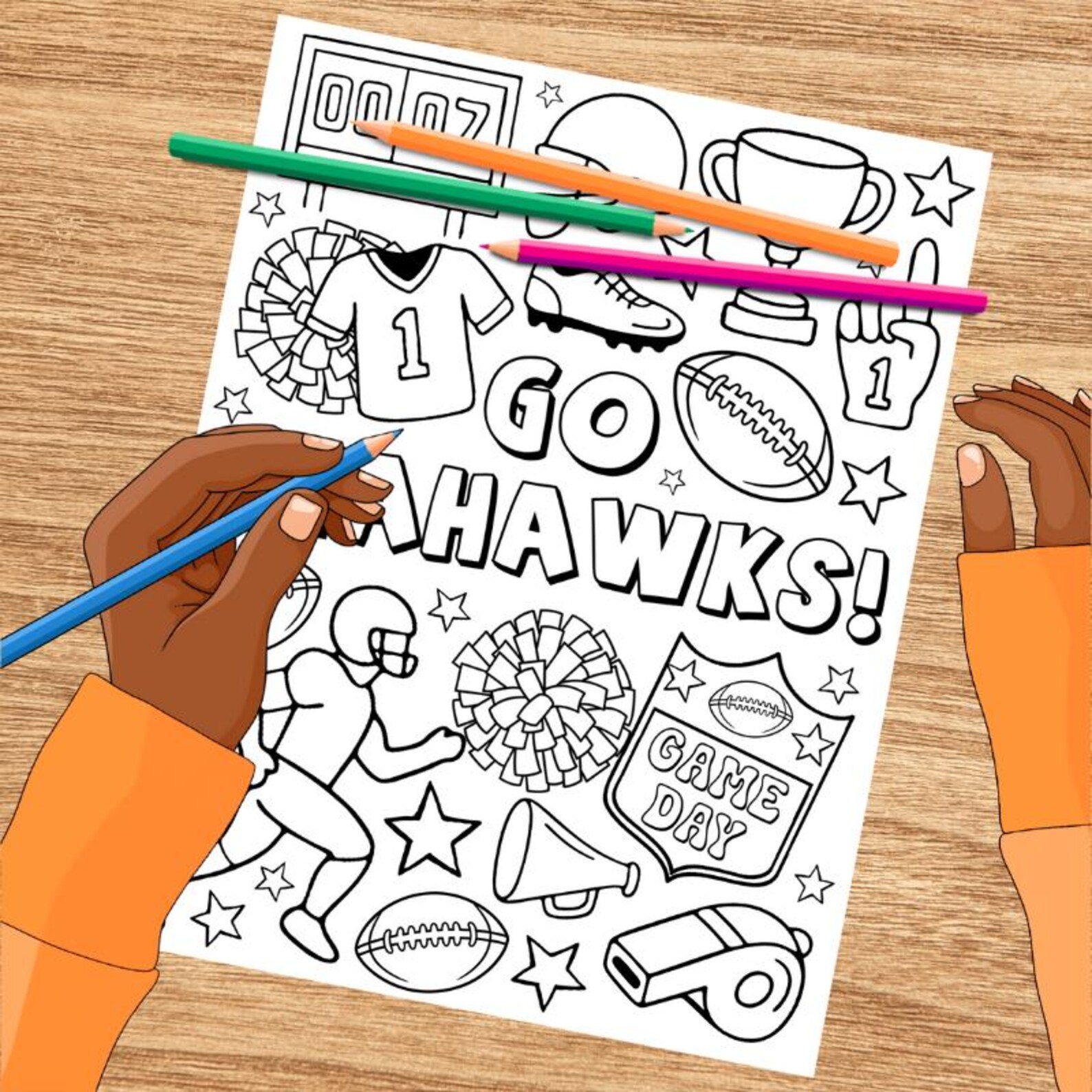 Go Seahawks! Football Team Coloring Page, Printable 8.5x11 PDF PNG ...