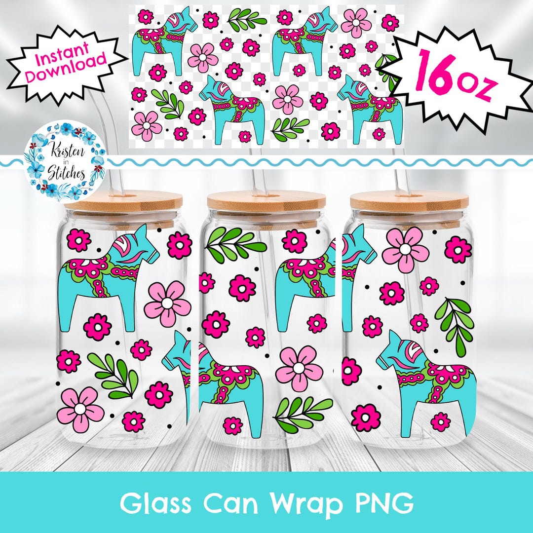 Aqua Blue Dala Horse 16 Oz Glass Can Wrap, Transparent Printable PNG ...