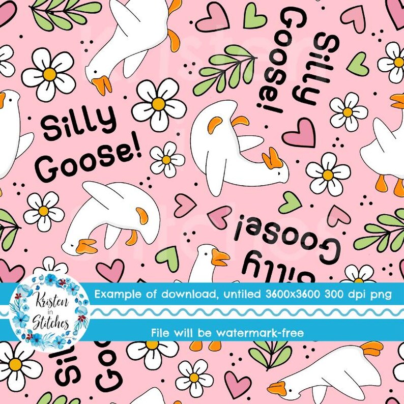 Silly Goose Floral Seamless Pattern, Digital PNG File, DIY Printable ...