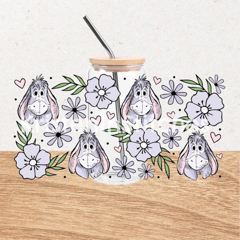 Eeyore 16 Oz Glass Can Wrap, Transparent Printable PNG, Libbey Cup Wrap ...