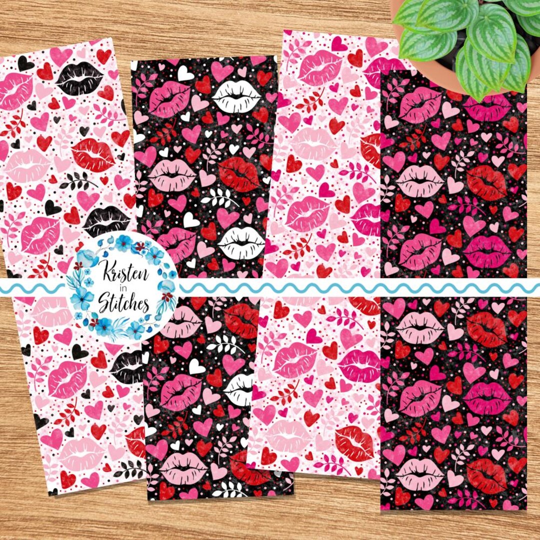 Printable Bookmark Set, 4 Valentine's Day Heart Kisses, Digital Instant ...