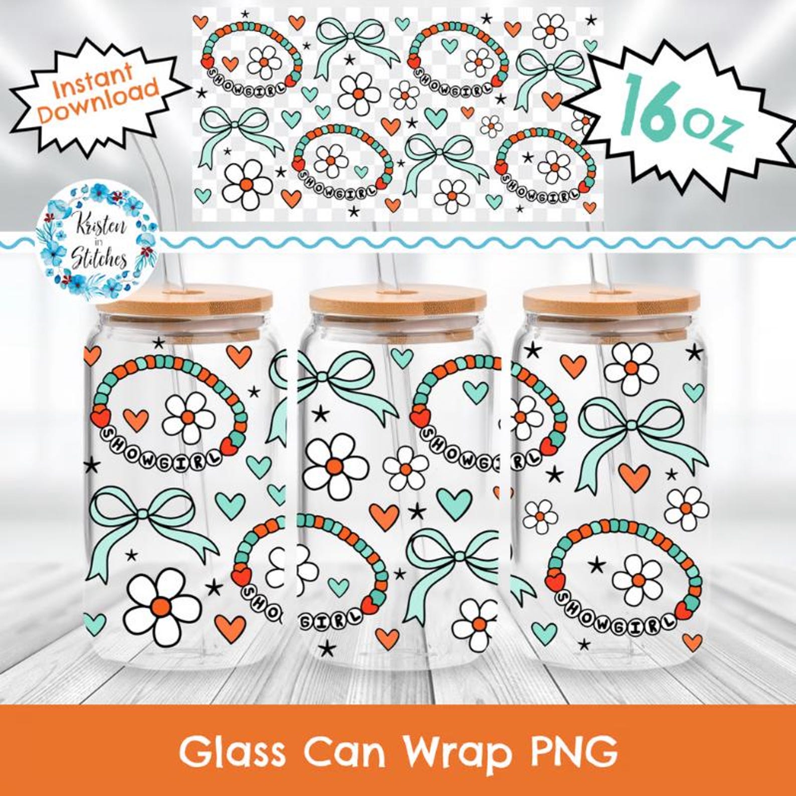 Showgirl Friendship Bracelets 16 Oz Glass Can Wrap, Transparent ...