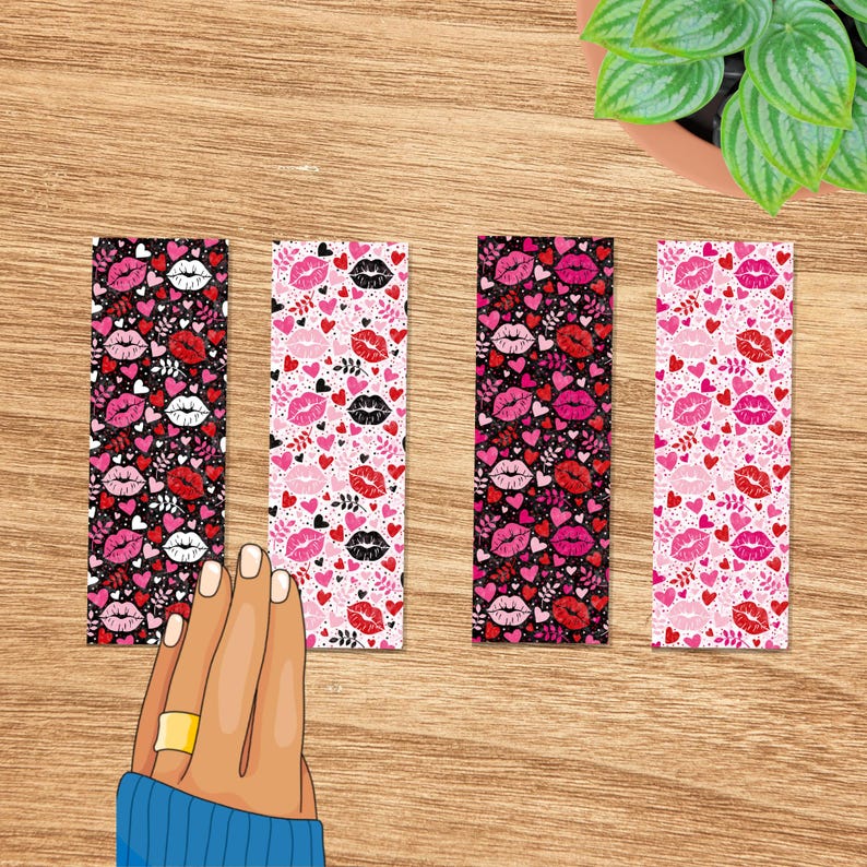 Printable Bookmark Set, 4 Valentine's Day Heart Kisses, Digital Instant ...