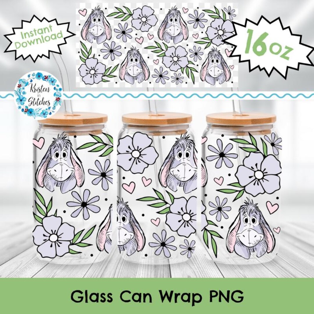 Eeyore 16 Oz Glass Can Wrap, Transparent Printable PNG, Libbey Cup Wrap ...