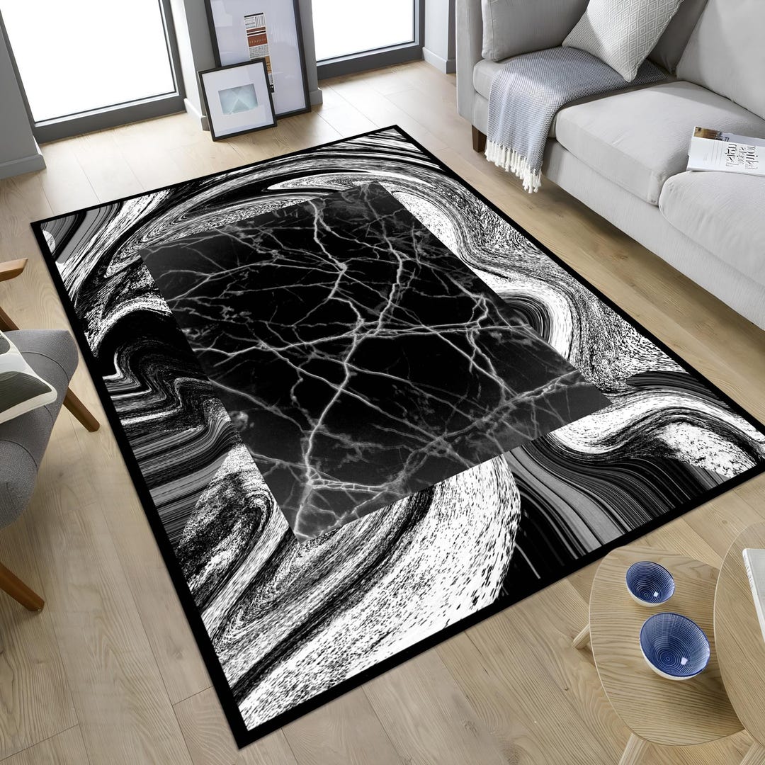 Black Rug, Black Marble Rug, Marble Rug, Pattern Rug, Modern Rug ...