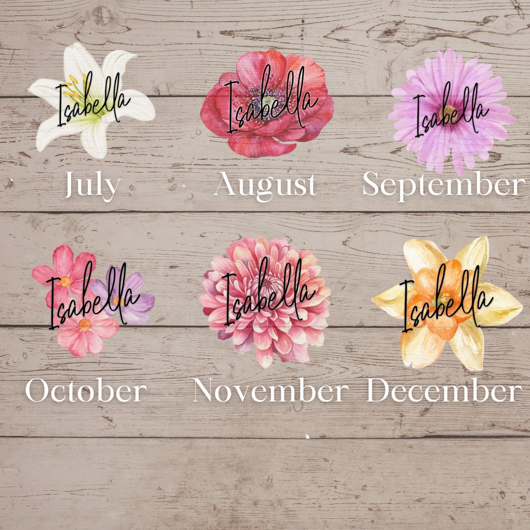 Personalized Birth Month Flower Sticker, Custom Name Sticker, Birth ...