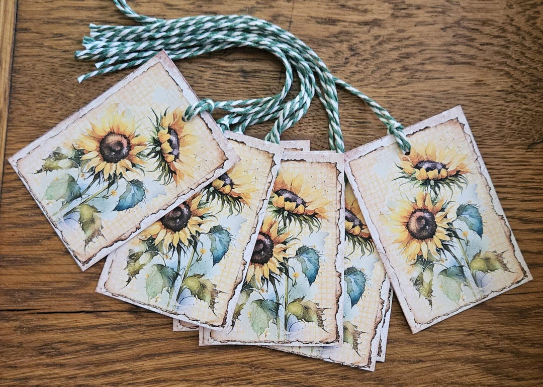 Sunflower Gift Tags: Linen Card Stock, Green Twine - Set of 9 - Etsy