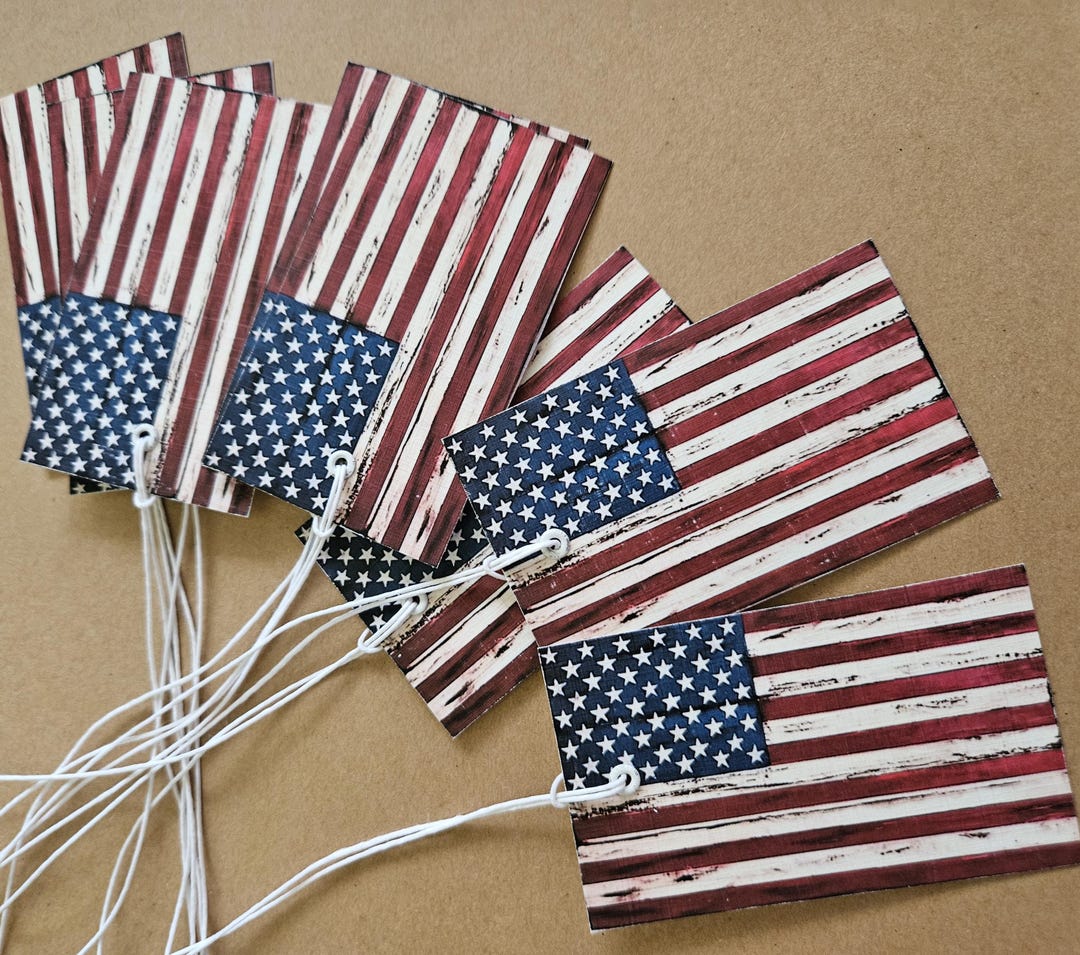Americana Patriotic Red White Blue USA July 4th Flag Hang Tags W/eyelet ...