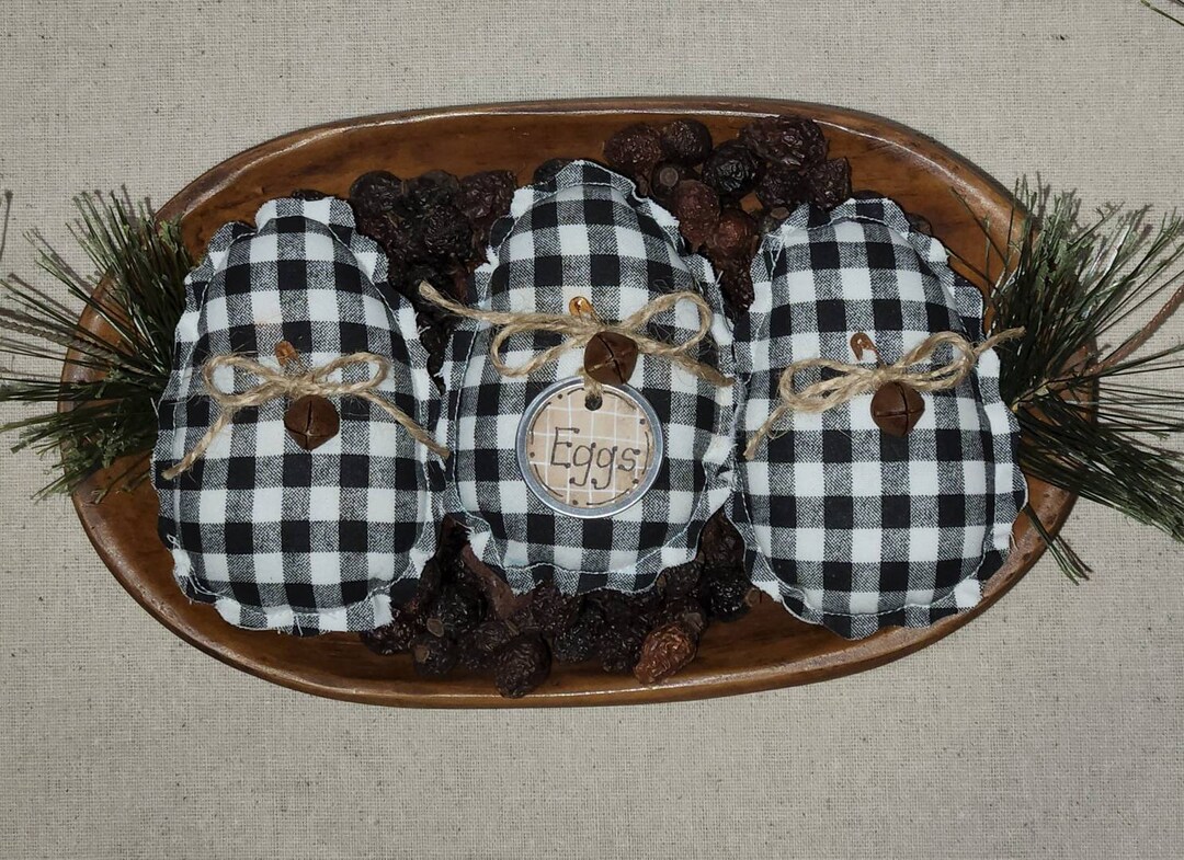 Primitive Black White Buffalo Print Easter Eggs Bowl Fillers Ornaments ...