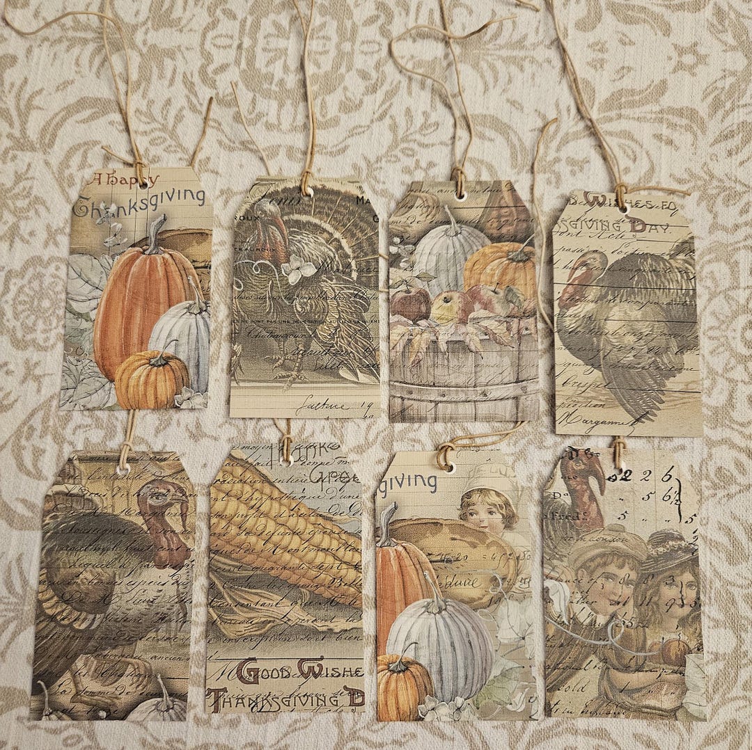 Primitive Thanksgiving Hang Tags: Farmhouse Décor Accents, Set of 8 - Etsy