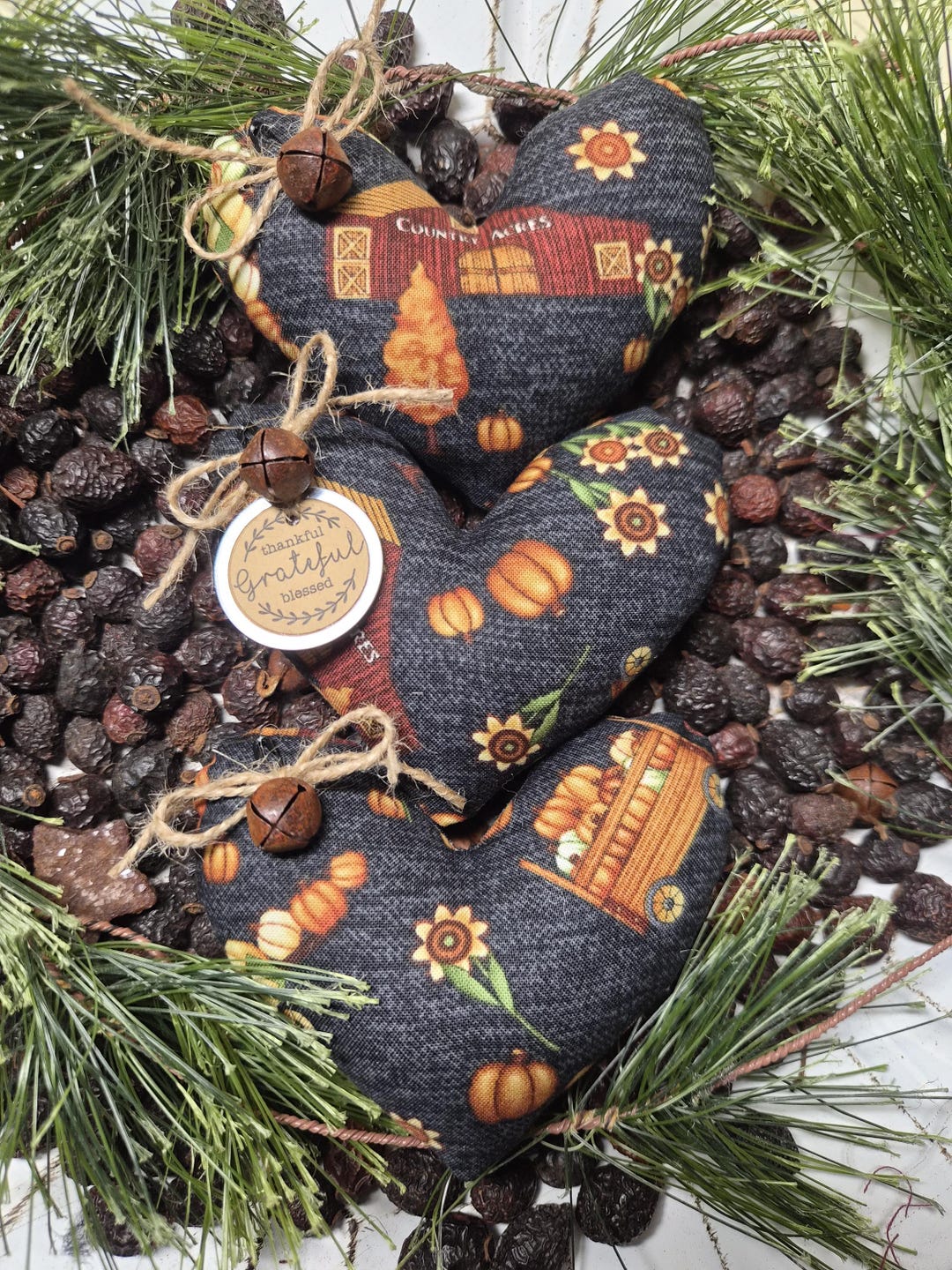 Farmhouse Fall Heart Bowl Fillers, Thanksgiving Ornaments, Set of 3 - Etsy