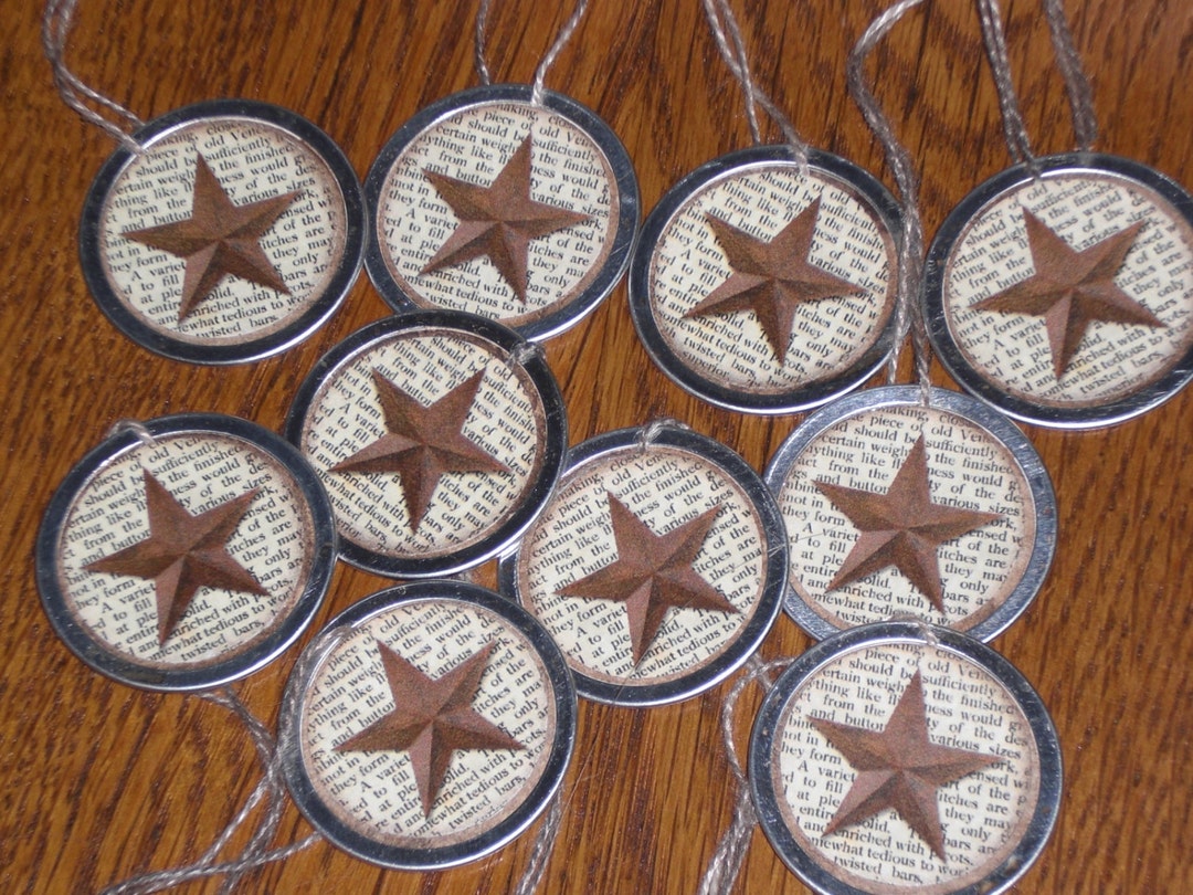Set of 10 - 1 1/4 Inch Folk Art Primitive Country Star Metal Rimmed ...