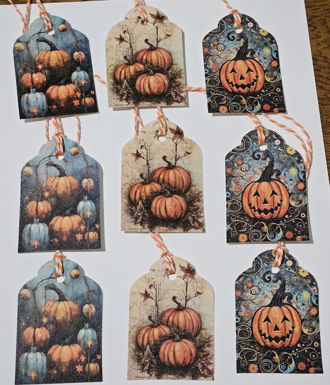 9 Assorted Hang Tags Primitive Halloween Pumpkins Fall Autumn Farmhouse ...