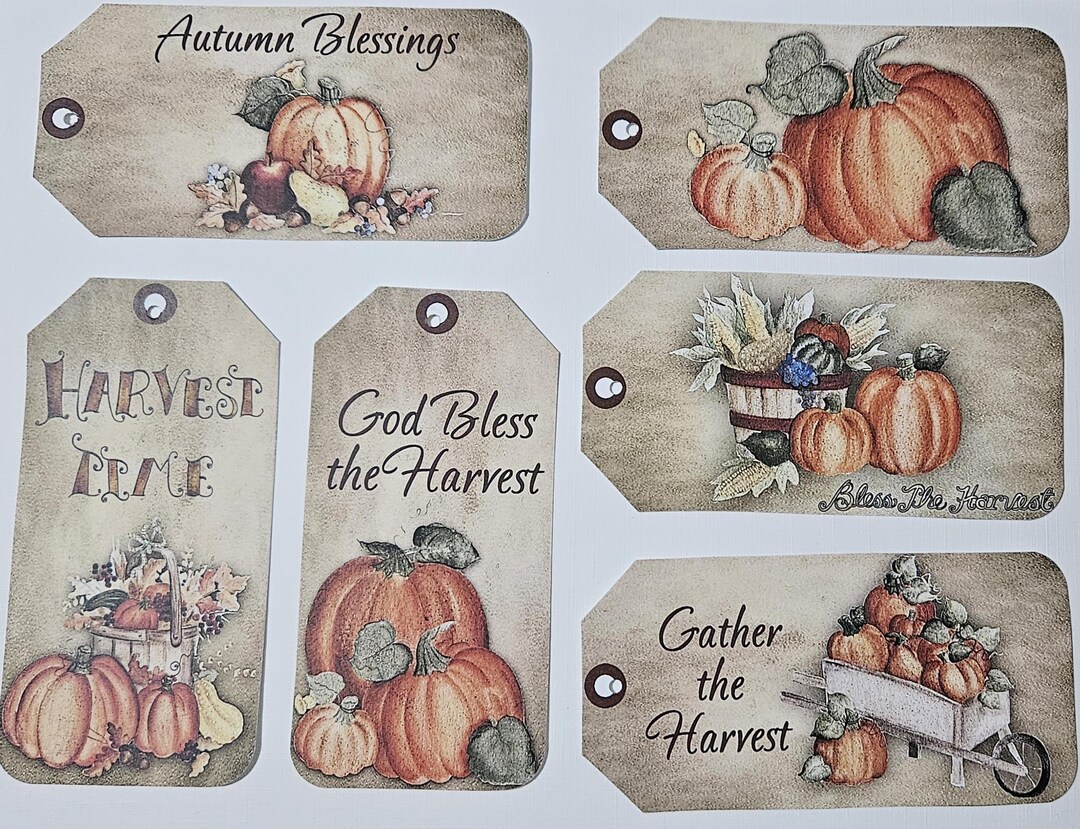 6 Large or 12 Small Primitive Hang Tags Gift Ties Treat Bags Happy Fall ...