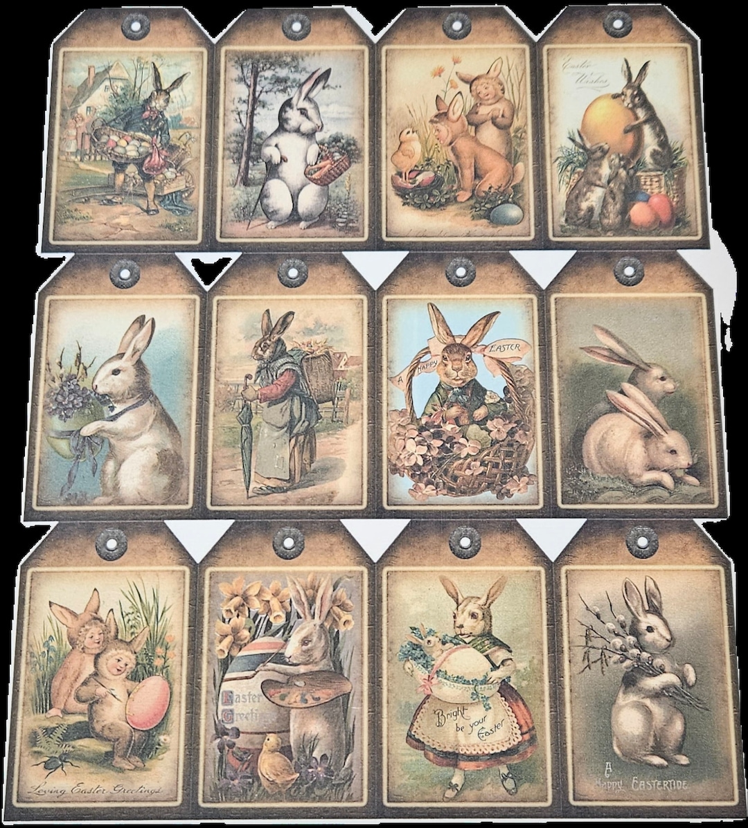 12 Assorted Primitive Farmhouse Vintage Nostalgic Easter Bunny Rabbit ...