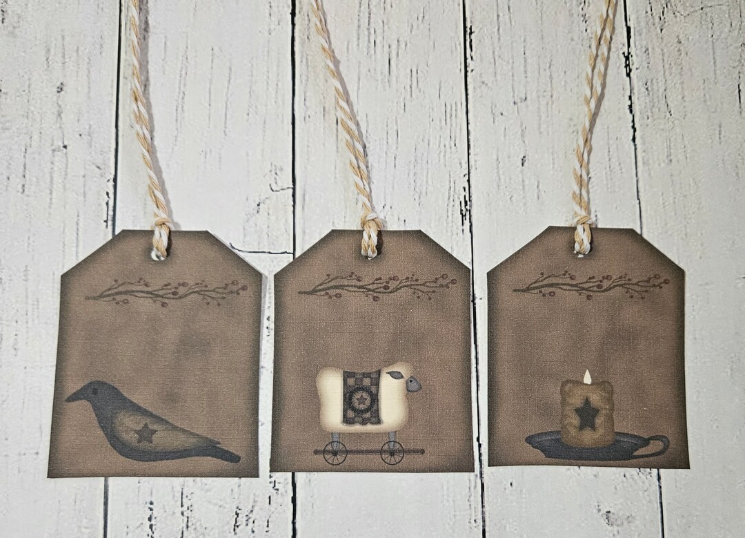 Primitive Farmhouse Gift Tags, Sheep, Crow, Candle, Set of 9 - Etsy