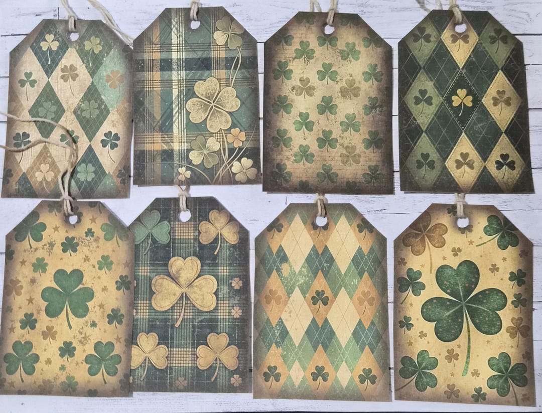 St. Patricks Day Shamrock Gift Tags: Set of 8 Large or 16 Small - Etsy