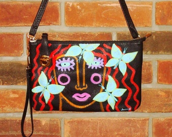 Hand Painted Colorful Abstract Mermaid Art Faux Leather Wristlet Clutch ...