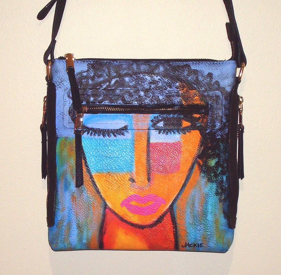 Original Abstract Art Hand Painted Faux Leather Crossbody Bag Handbag ...