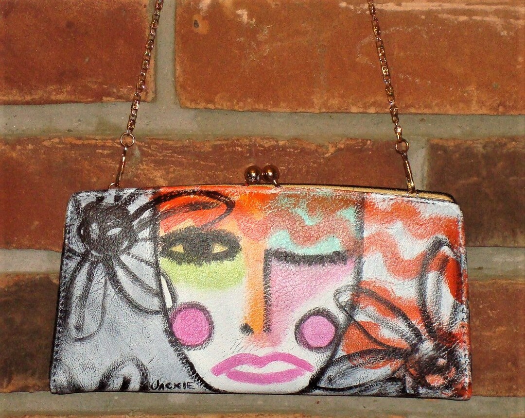 Hand Painted Clutch Bag Crossbody Purse Shoulder Bag Abstract Painting ...