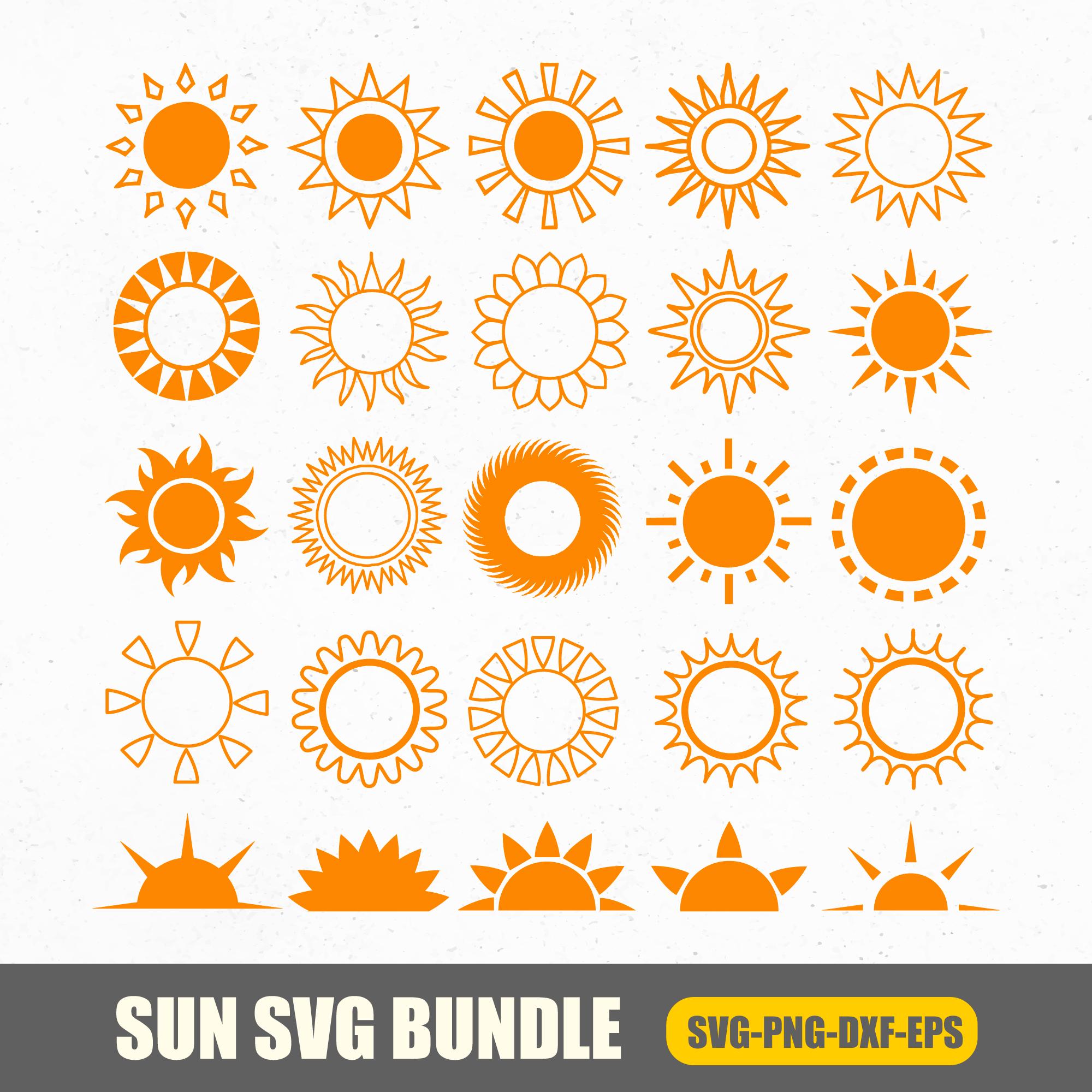 Sun SVG Bundle, Sun Cut File, Sun Vector, Sun Clipart, Sunshine Svg ...