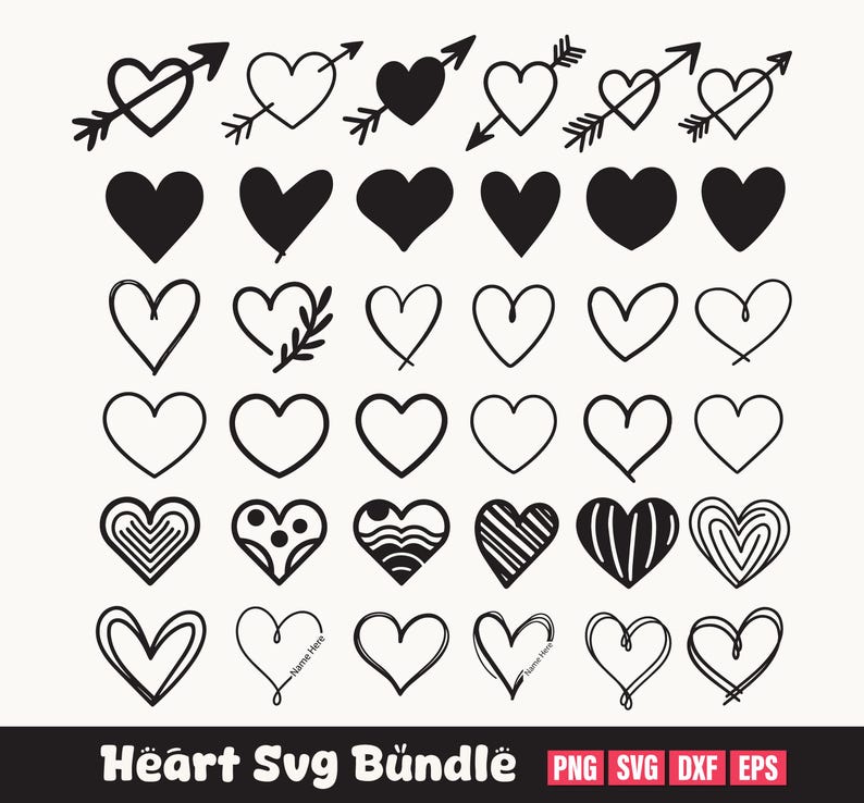 Heart Svg Bundle, Hand Drawn Heart Svg, Heart Shape Svg, Heart Bundle ...