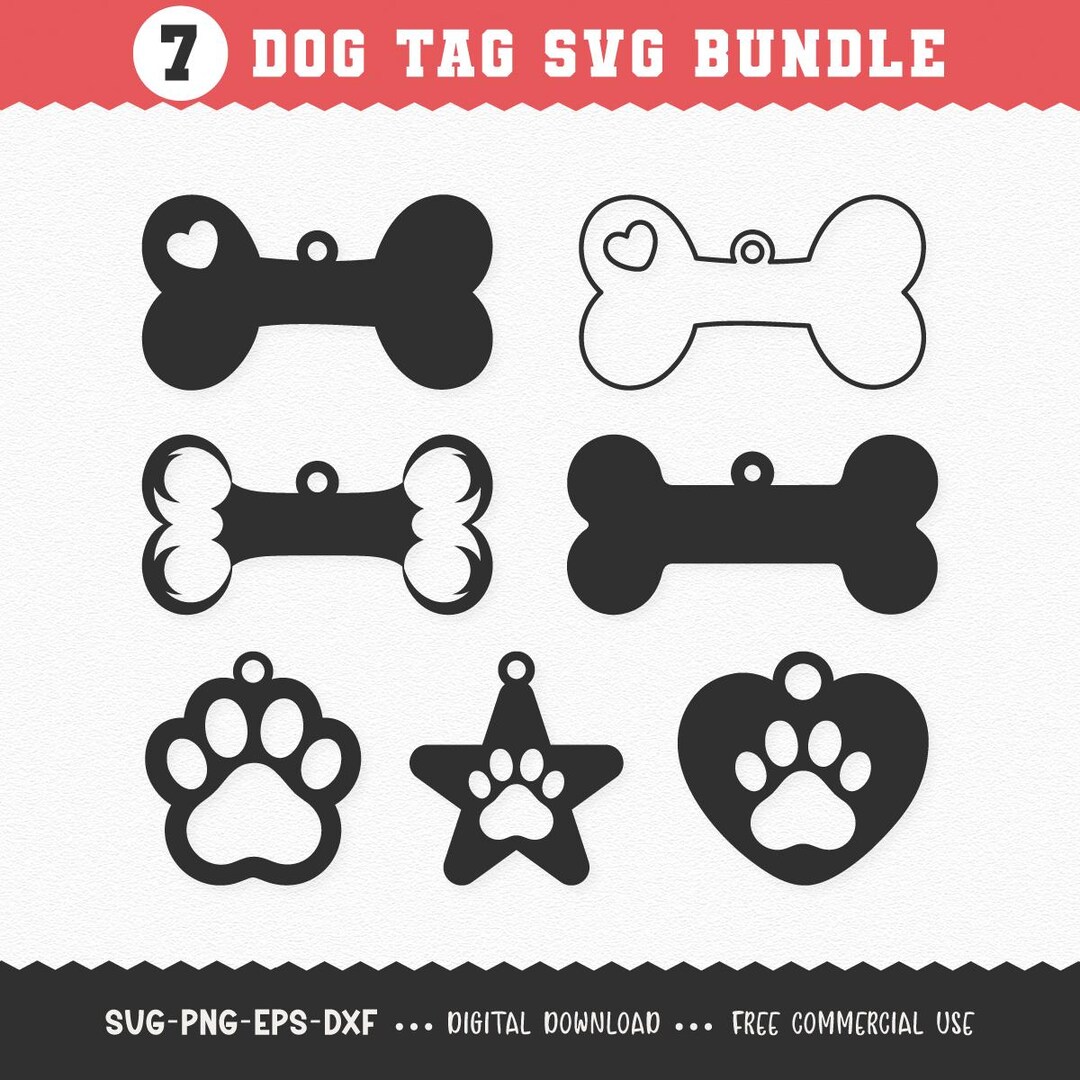 Dog Tag SVG, Dog Tag Png, Dog Bone Tag SVG, Dog Collar Tag, Dog Tag Cut ...