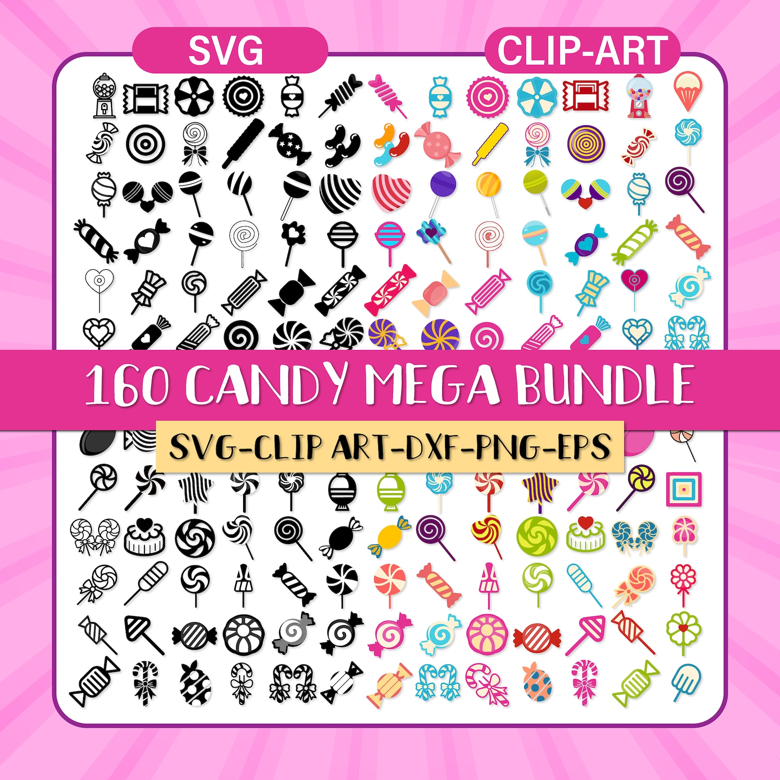 160 Candy Svg Bundle, Candy Clipart, Sweets Svg, Lollipops Svg ...