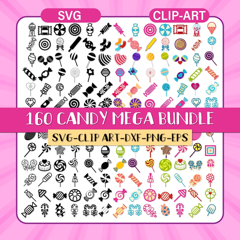 160 Candy Svg Bundle, Candy Clipart, Sweets Svg, Lollipops Svg ...
