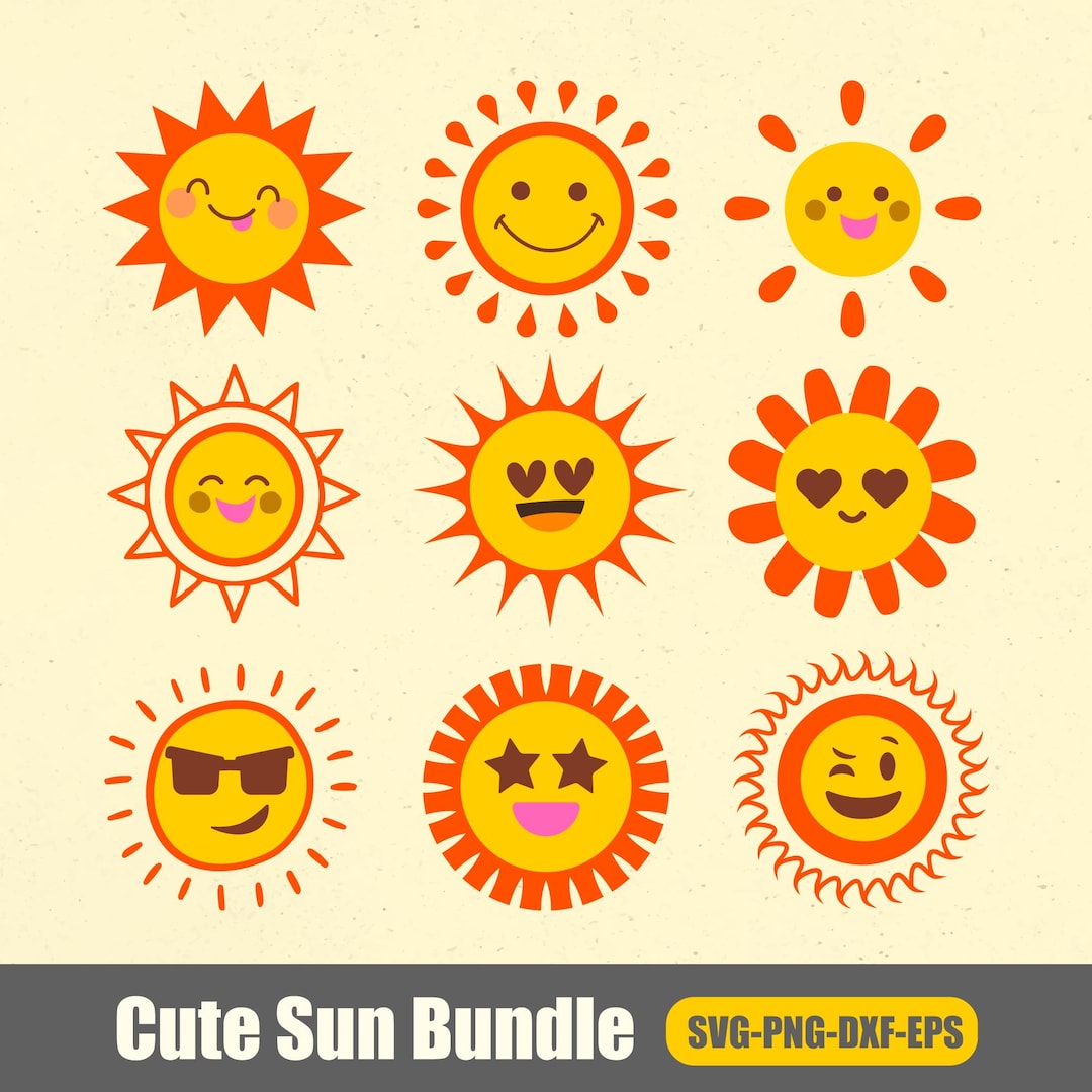 Cute Sun Clipart, Cute Sun Svg, Happy Cute Sun, Summer Smile Face, Sun ...