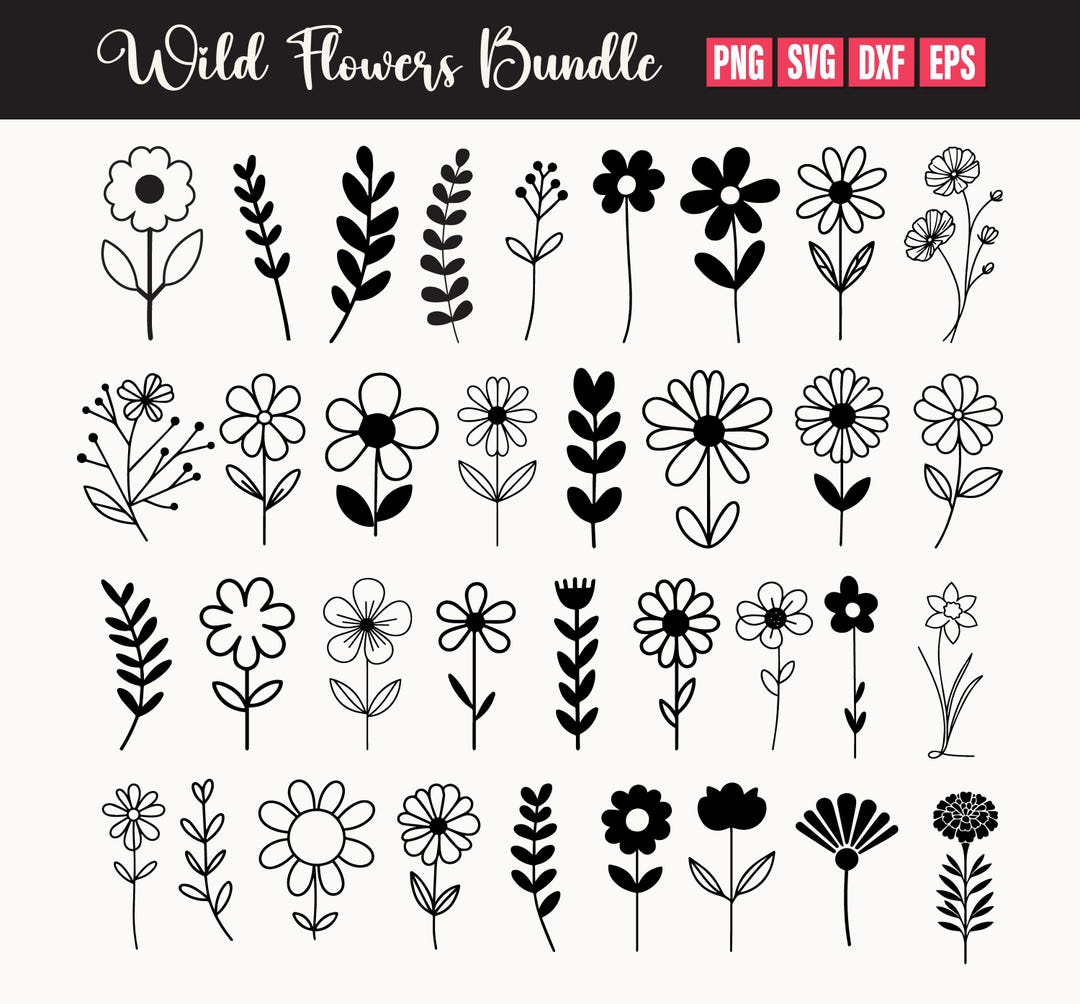 Wildflower Bundle, Wild Flower Svg, Wildflower Cut File, Wildflower ...