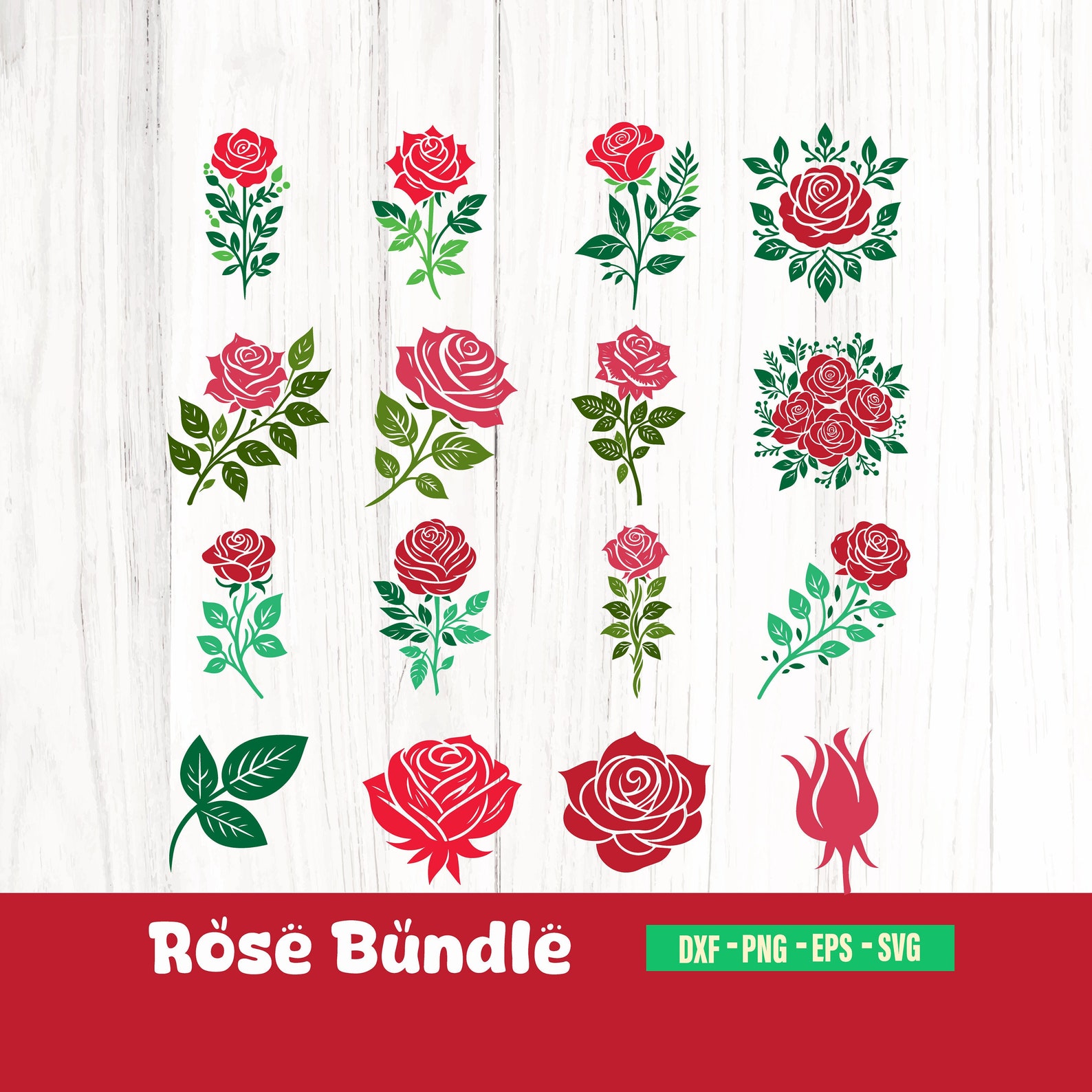 16 Roses Clipart, Rose Svg Flower, Rose Clipart, Rose Svg Bundle, Rose ...