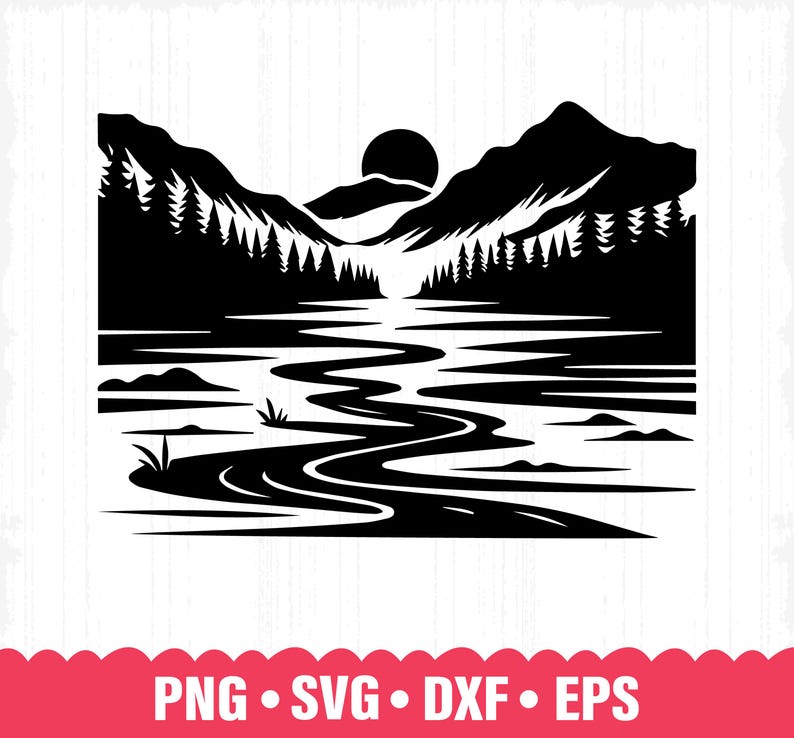 Landscape Svg, River Scene Svg, Nature Scene Svg, Mountain Scene Svg ...