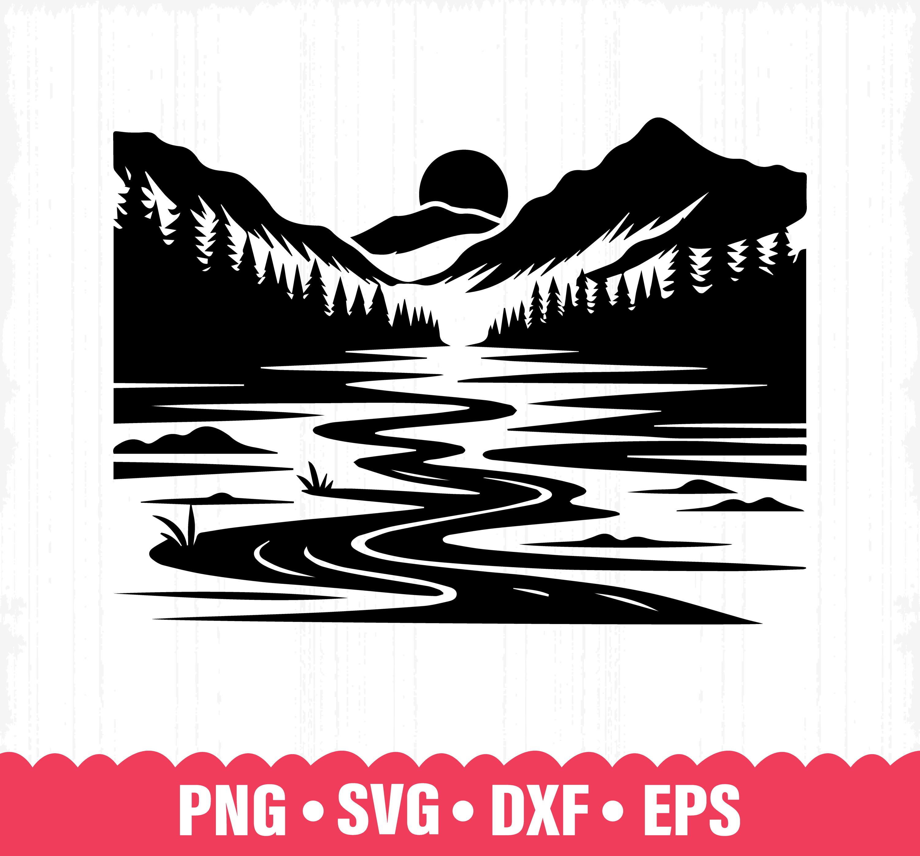 Landscape Svg, River Scene Svg, Nature Scene Svg, Mountain Scene Svg ...