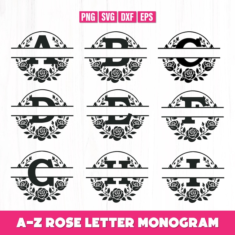 Floral Family Monogram SVG, Split Letter Name Frame (digital Download ...