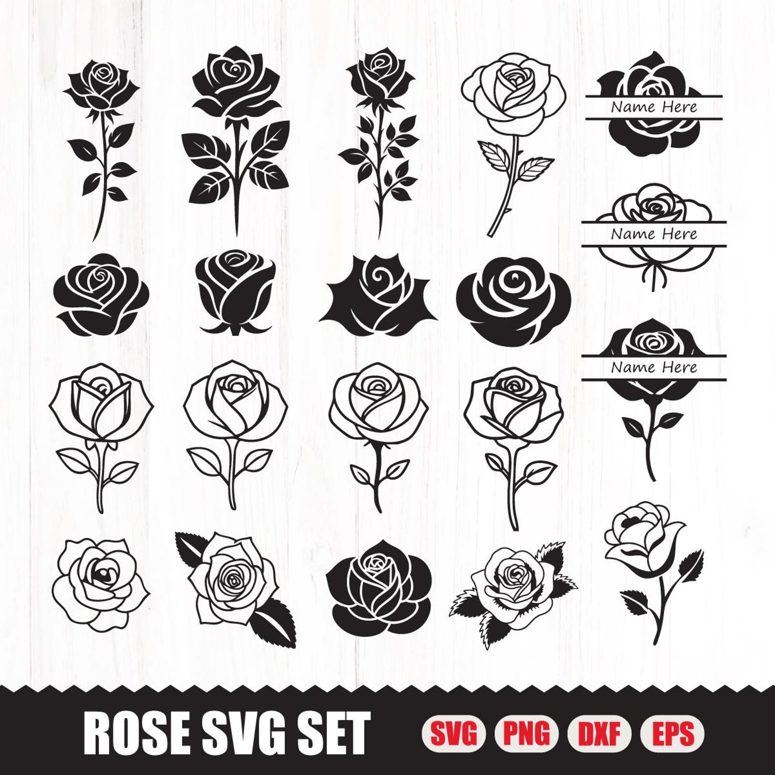 Rose SVG Bundle, Rose Silhouette, Rose Cut File, Rose Outline SVG, Rose ...