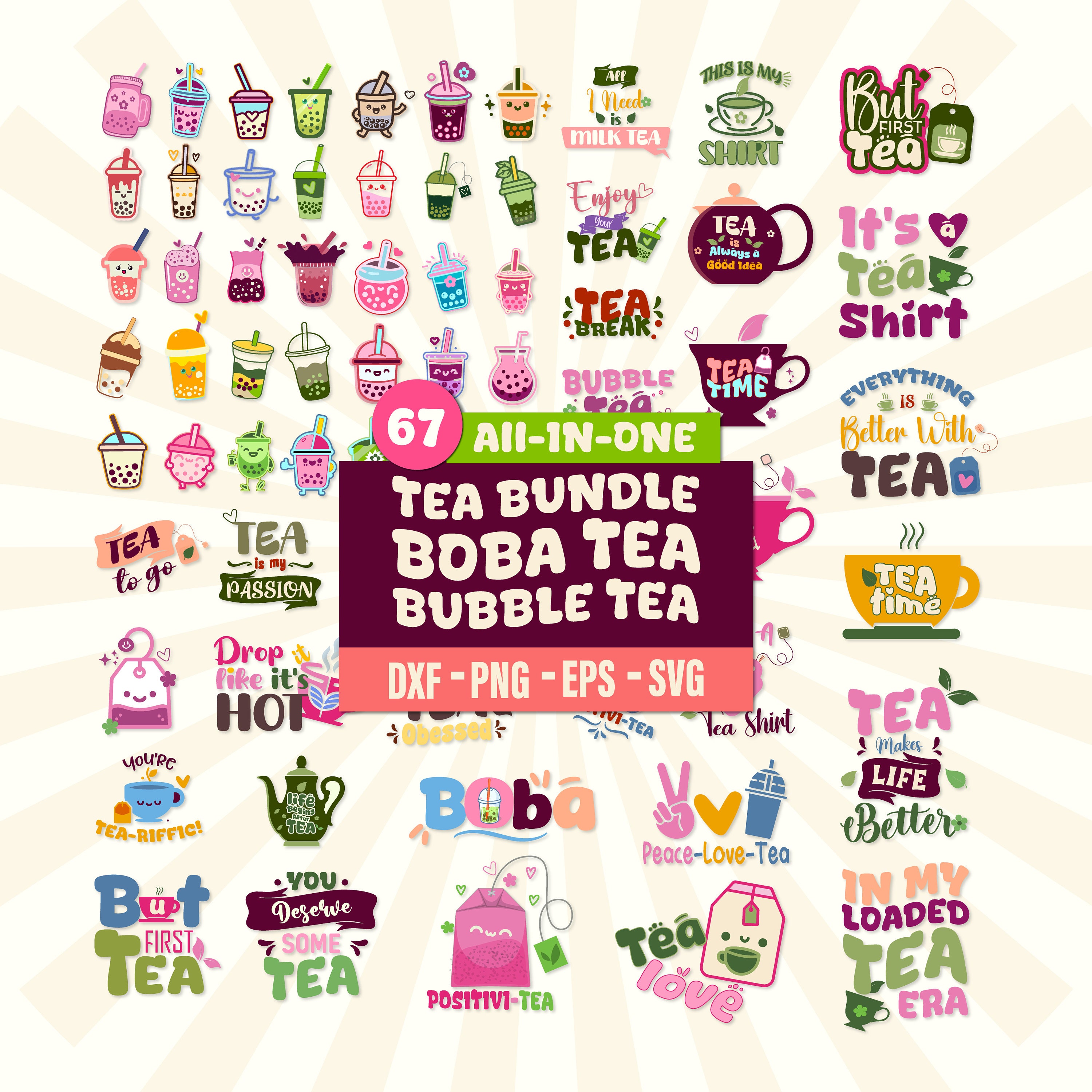 67 Tea Svg Bundle, Boba Tea Svg, Bubble Tea Svg, Tea Quotes, Tea Lover ...