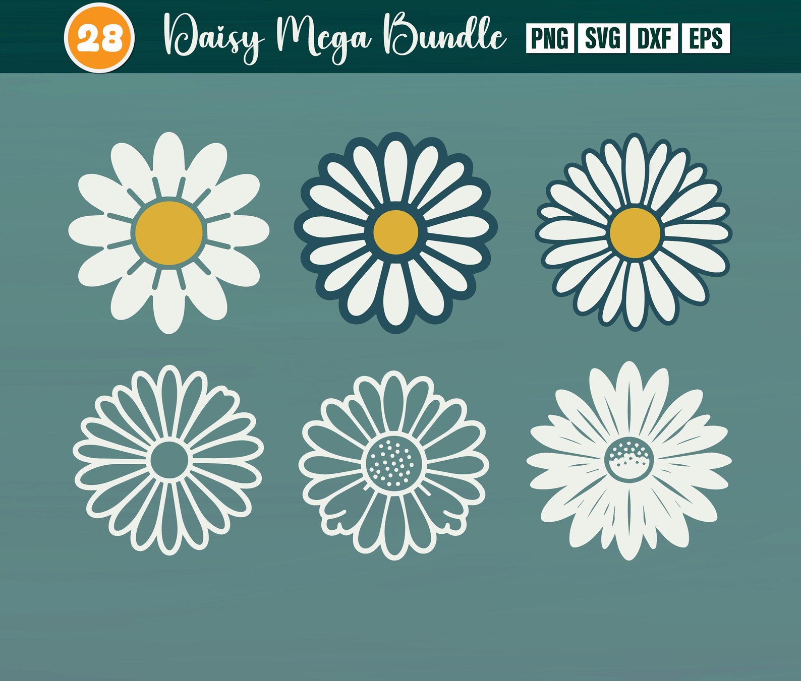 Daisy SVG Bundle, Floral Clipart, Retro Daisy Cut File (28 Designs) - Etsy