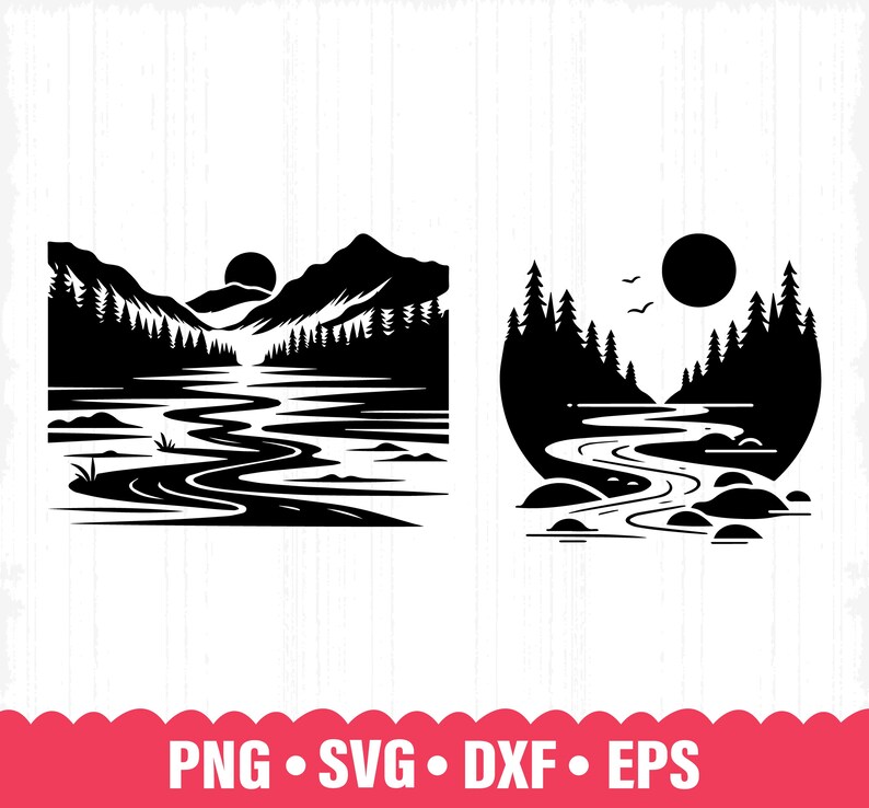Landscape Svg, River Scene Svg, Nature Scene Svg, Mountain Scene Svg ...