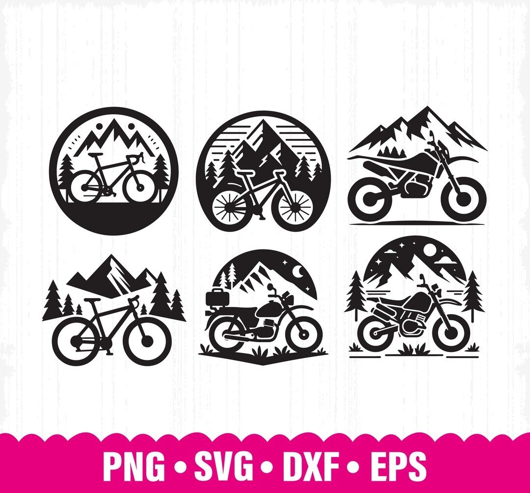 Mountain Bike & Scene SVG Bundle, Motorcycle Clipart (6 Files) - Etsy