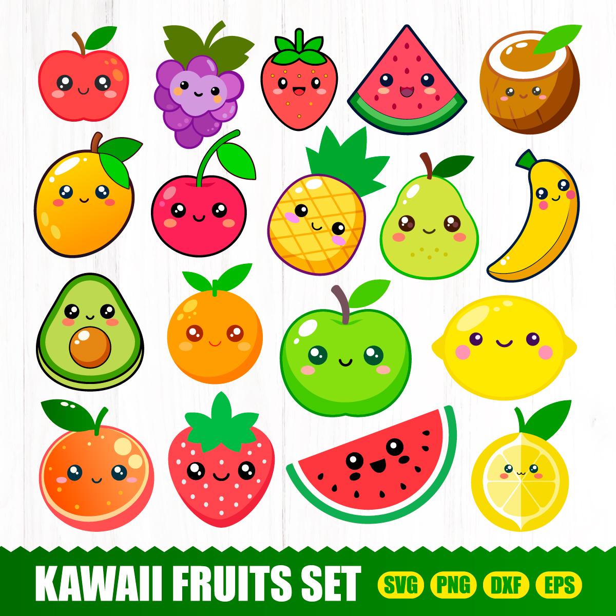 Kawaii Fruit Clipart, Cute Fruits Clipart, Fruit SVG, Fruit PNG, Fruit ...