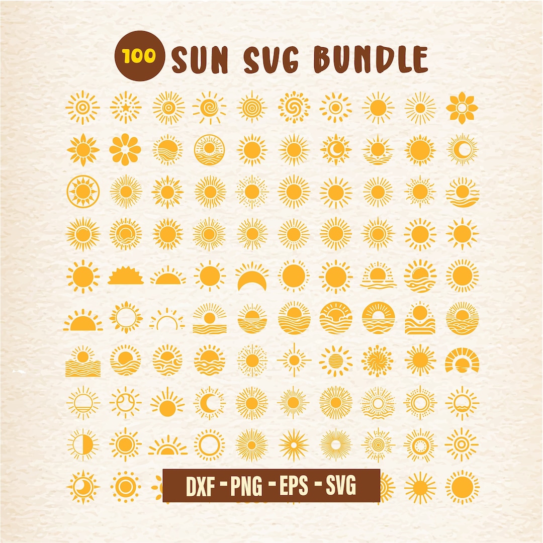 100 Sun SVG Bundle, Sun Cut File, Sun Vector, Sun Clipart, Sunshine Svg ...