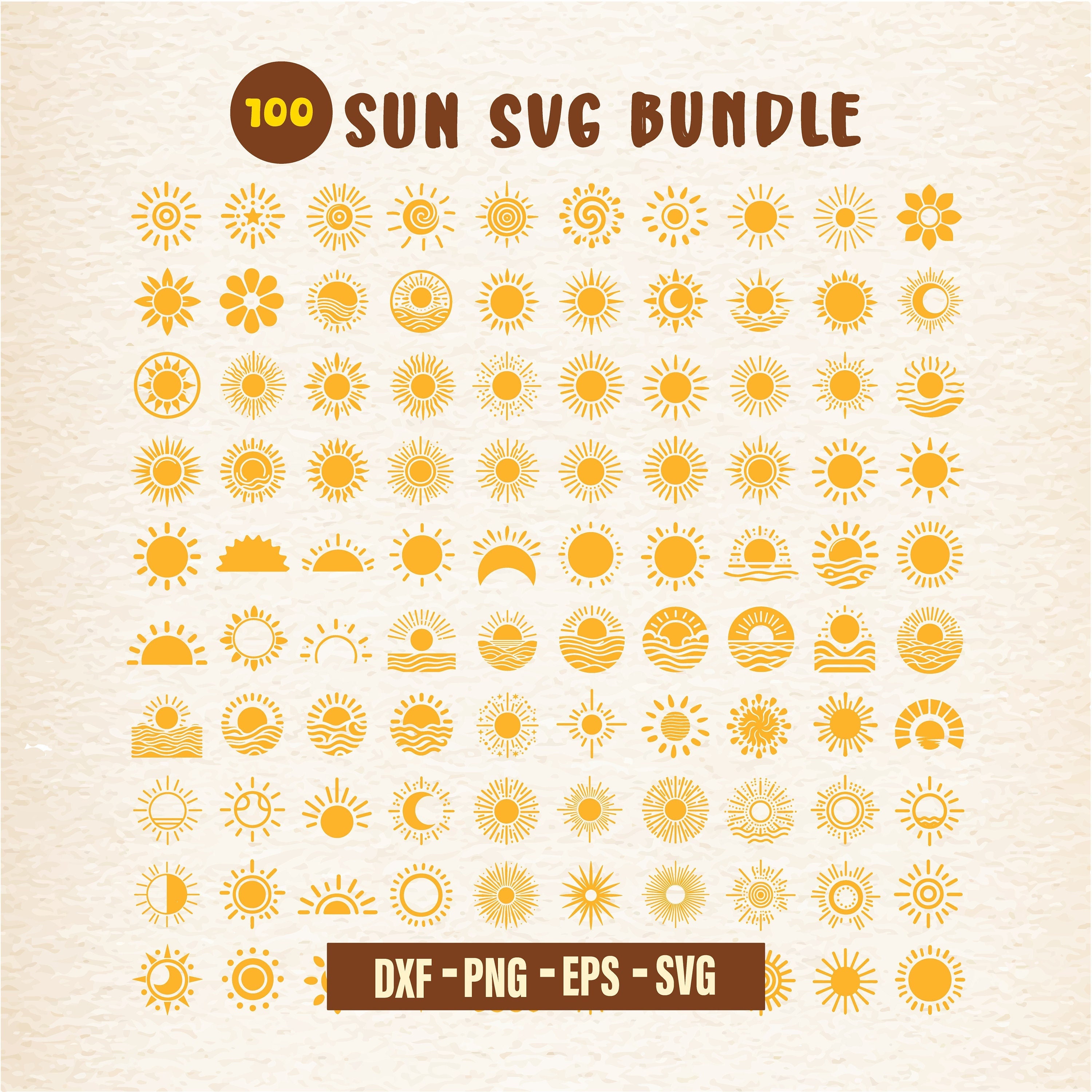 100 Sun SVG Bundle, Sun Cut File, Sun Vector, Sun Clipart, Sunshine Svg ...