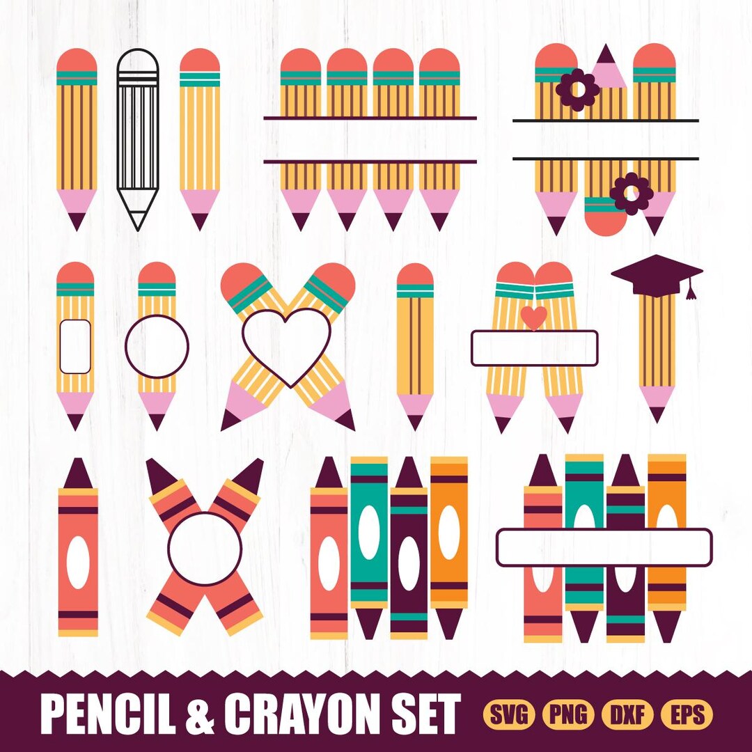 Pencil SVG Bundle, Crayon SVG Bundle, Pencil Cut File, Pencil Clipart ...