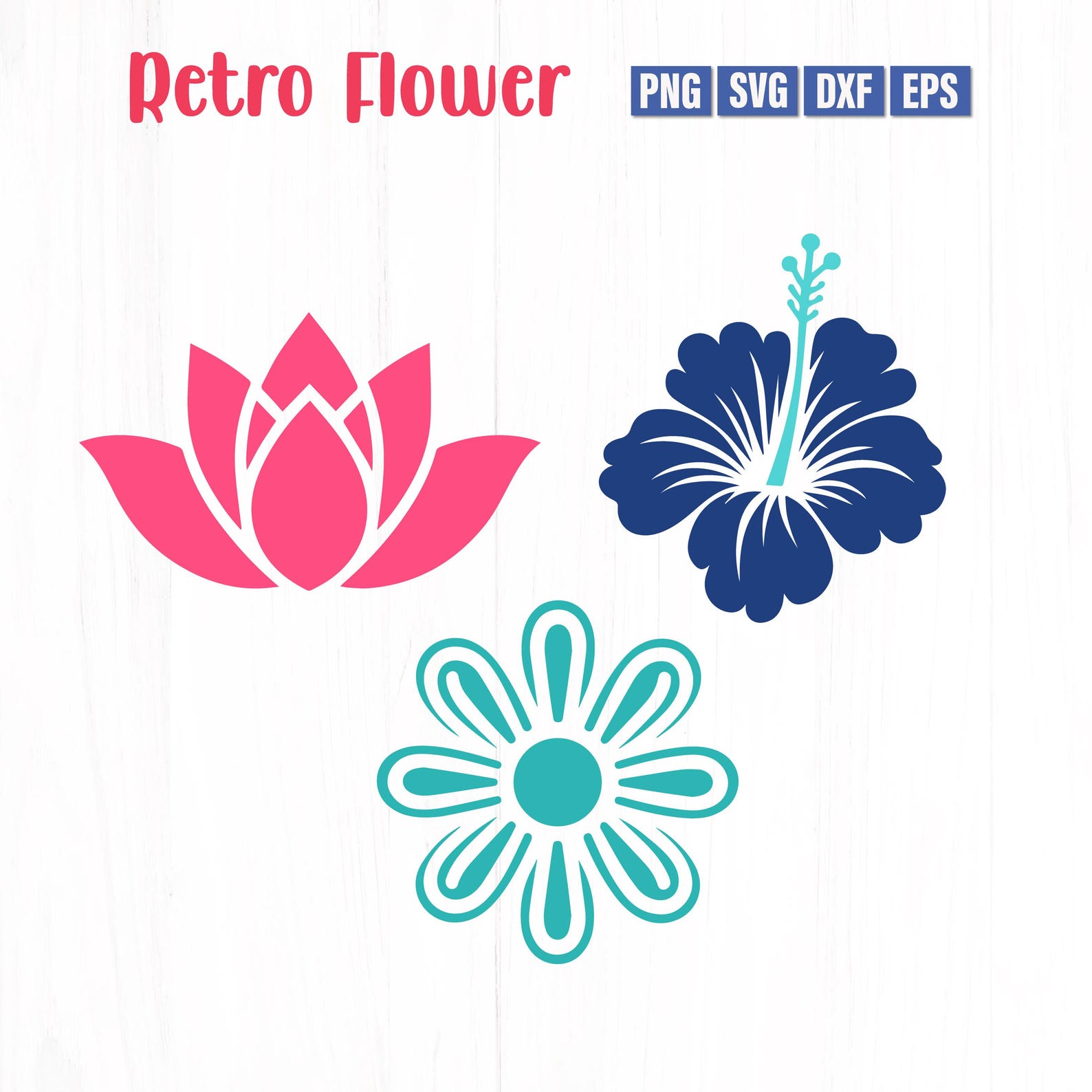 Retro Flower Svg, Flower Shapes Svg, Simple Flower Svg, Retro Flower ...