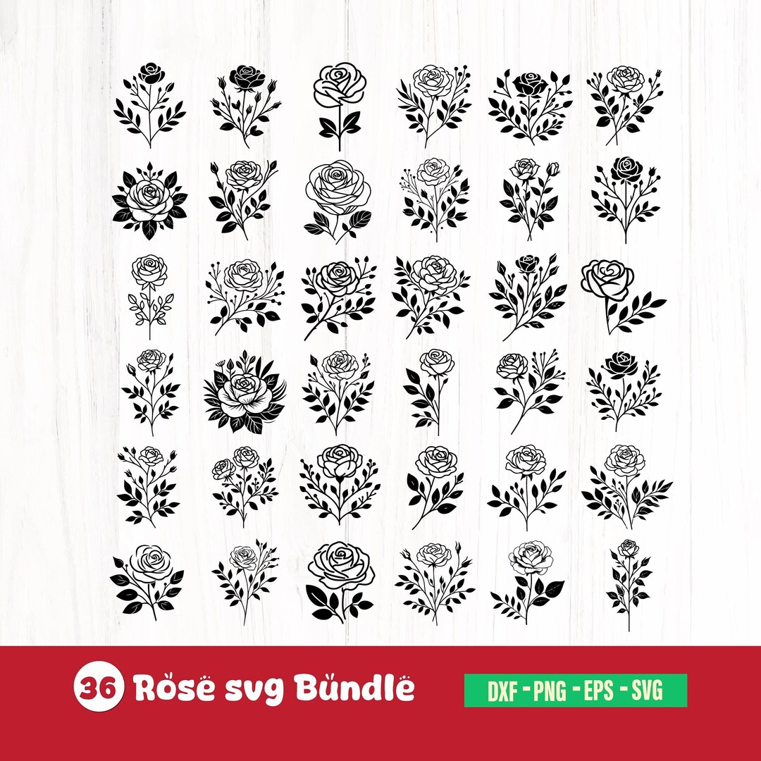 Rose Svg Bundle, Rose Png Bundle, Rose Svg, Rose Cut File, Rose Clipart ...